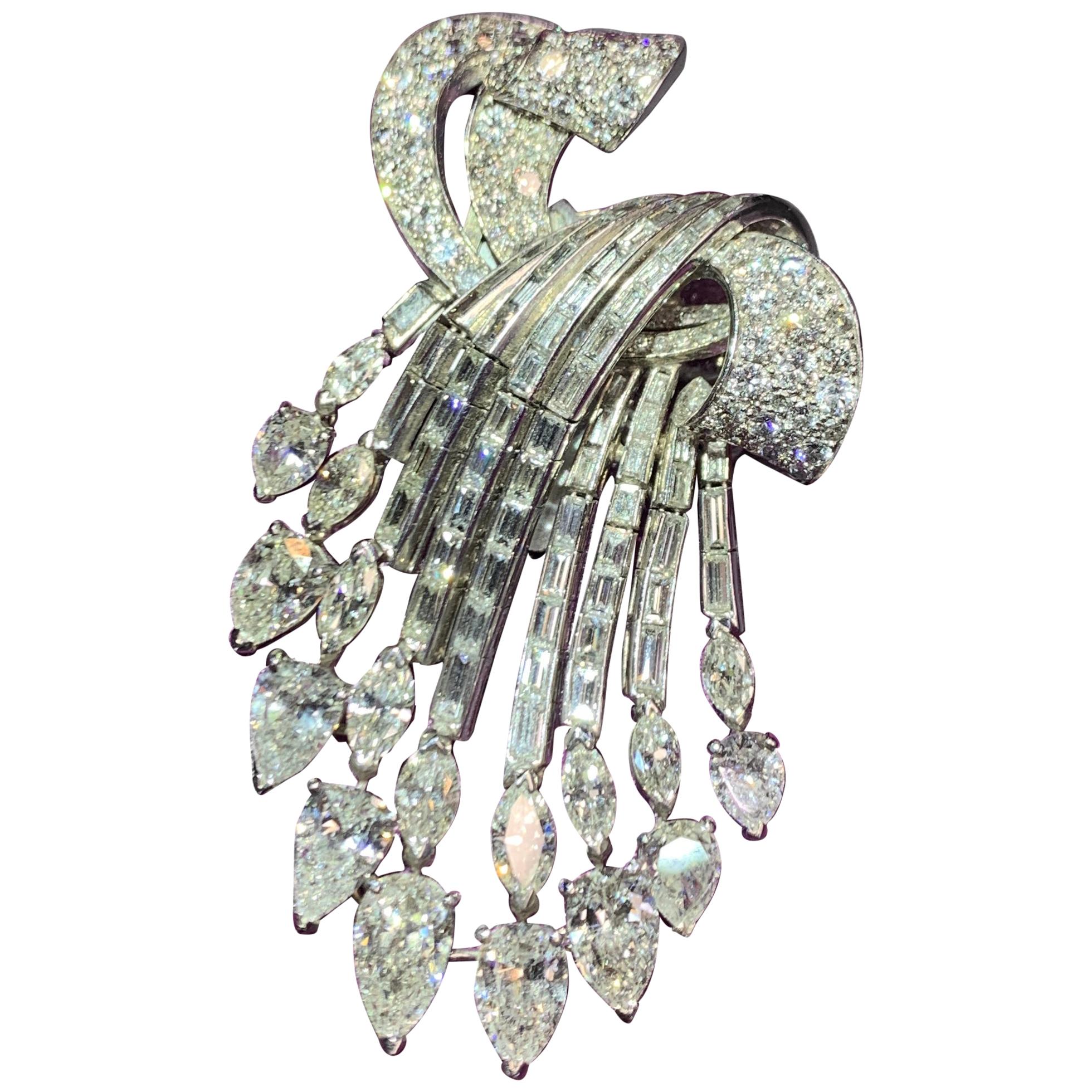 Glamorous 1960 Diamond Cascade Brooch For Sale at 1stDibs