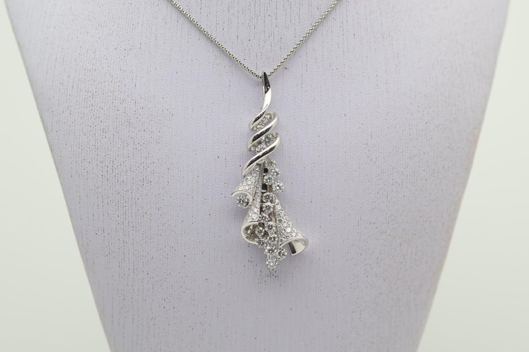 Diamond Cascade Gold Swirl Pendant For Sale at 1stDibs