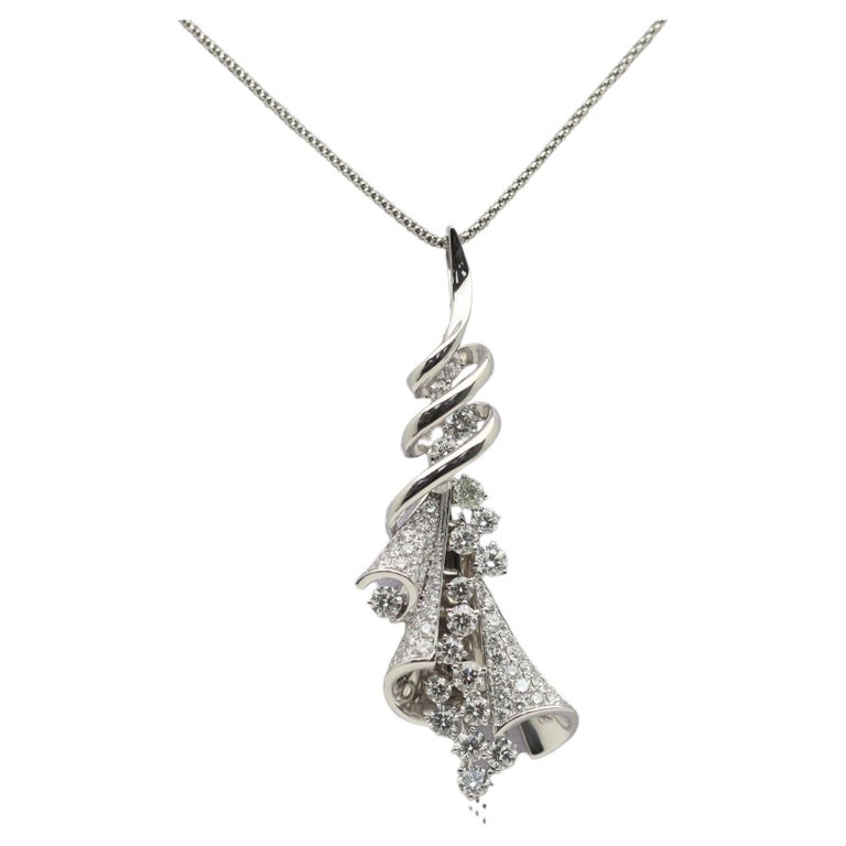 Diamond Cascade Gold Swirl Pendant For Sale at 1stDibs