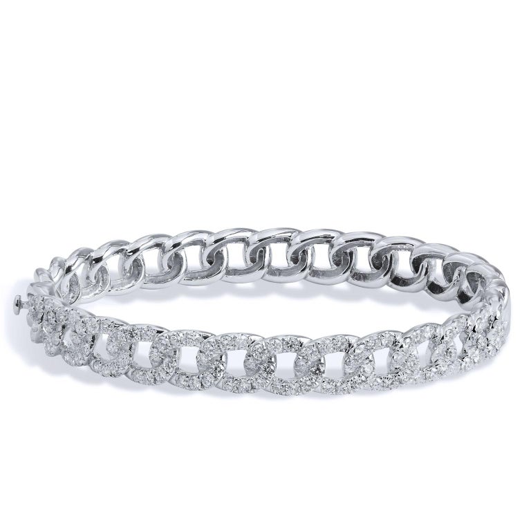 2.79 carat Pave Diamond Chain Link Hinge Lock Bangle Bracelet in 18 ...