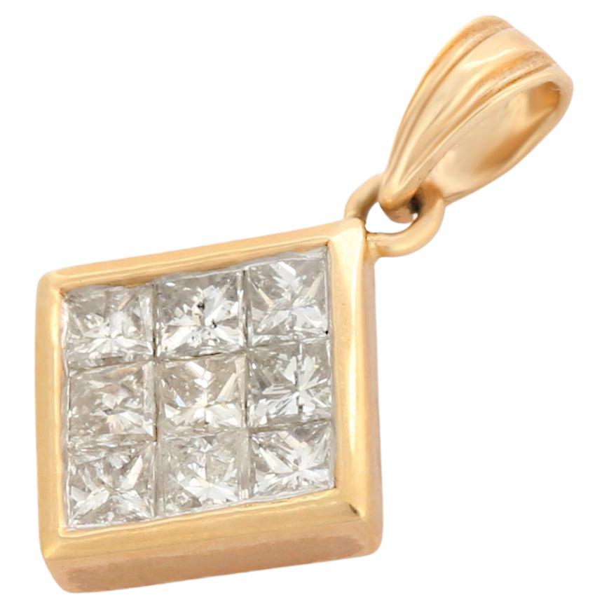 Dainty Mosaic Ruby and Diamond Square Pendant, 18K Yellow Gold Ruby ...