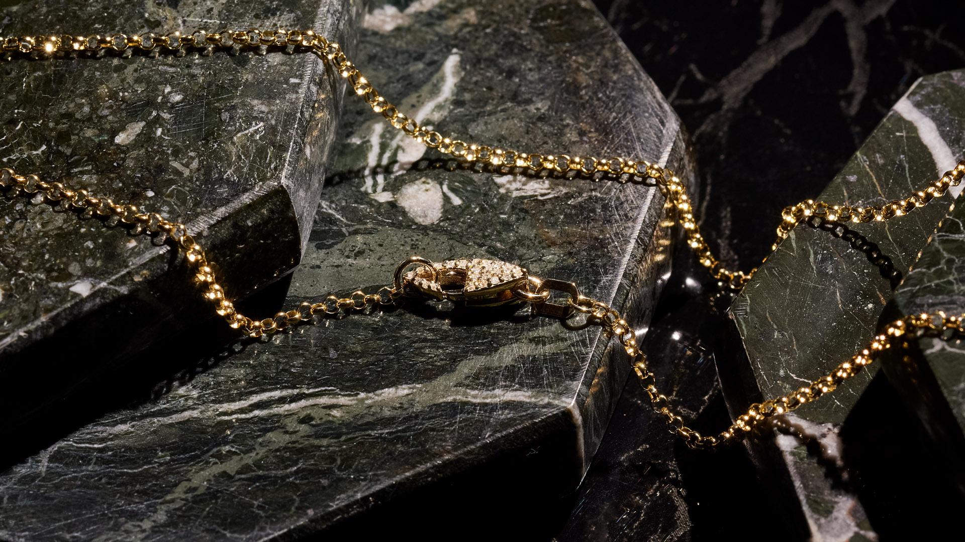 Diamond Clasp 14k Gold Rolo Chain Necklace 16” For Sale at 1stDibs ...