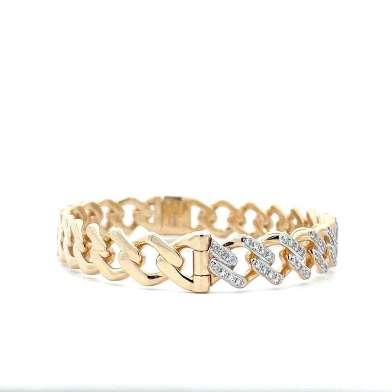 Diamond Cluster Chain Link Bangle in 14k Solid Gold For Sale at 1stDibs