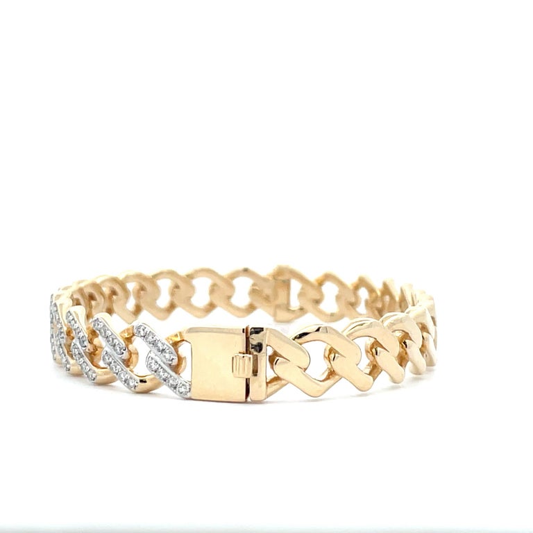 Diamond Cluster Chain Link Bangle in 14k Solid Gold For Sale at 1stDibs