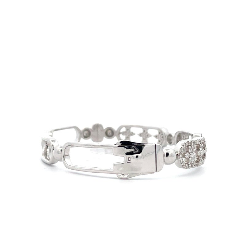 Diamond Cluster Cross Bangle in 14k Solid Gold For Sale at 1stDibs