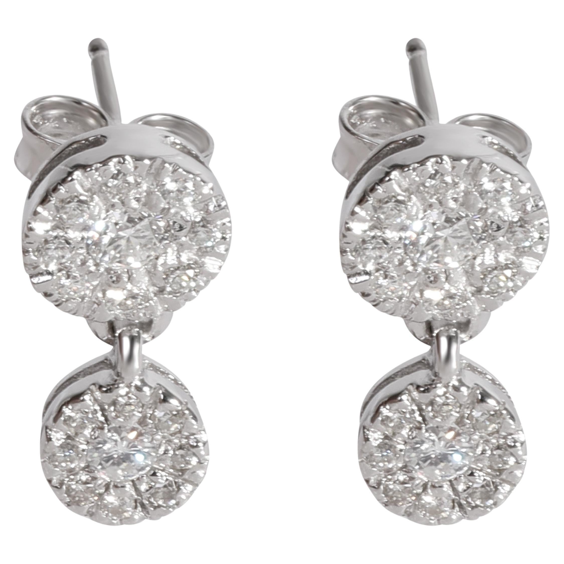 Diamond Cluster Drop Earrings in 14k White Gold 1/1 Ctw For Sale at 1stDibs
