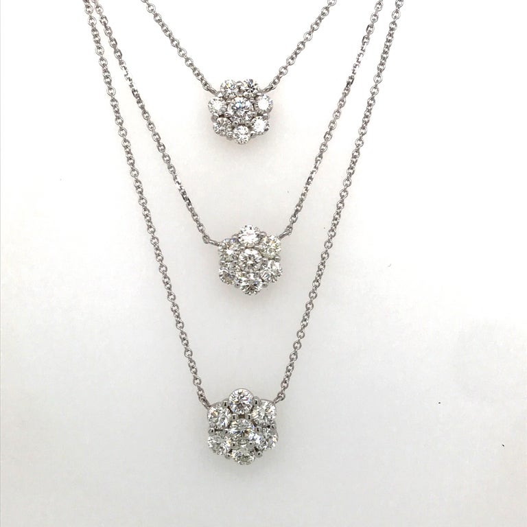 Diamond Cluster Floral Pendant Necklace 0.79 Carat 18 Karat White Gold ...