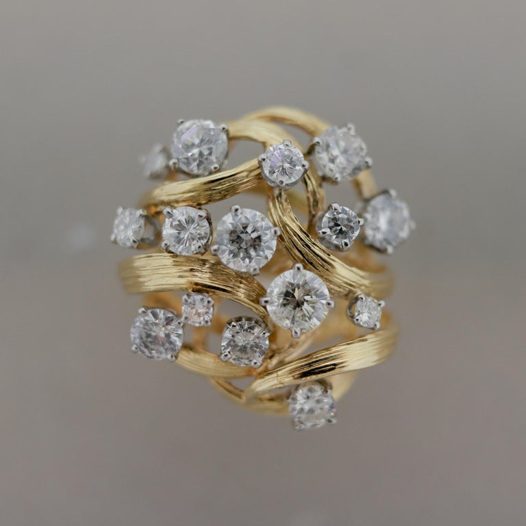 Diamond Cluster Gold Cocktail Ring For Sale at 1stDibs