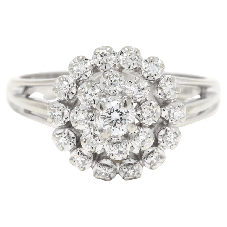 Diamond Cluster Halo Engagement Ring, 14K White Gold, Ring For Sale at ...