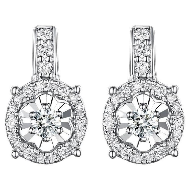 Diamond Cluster Lever-Back Earrings in 14 Karat White Gold For Sale at 1stDibs