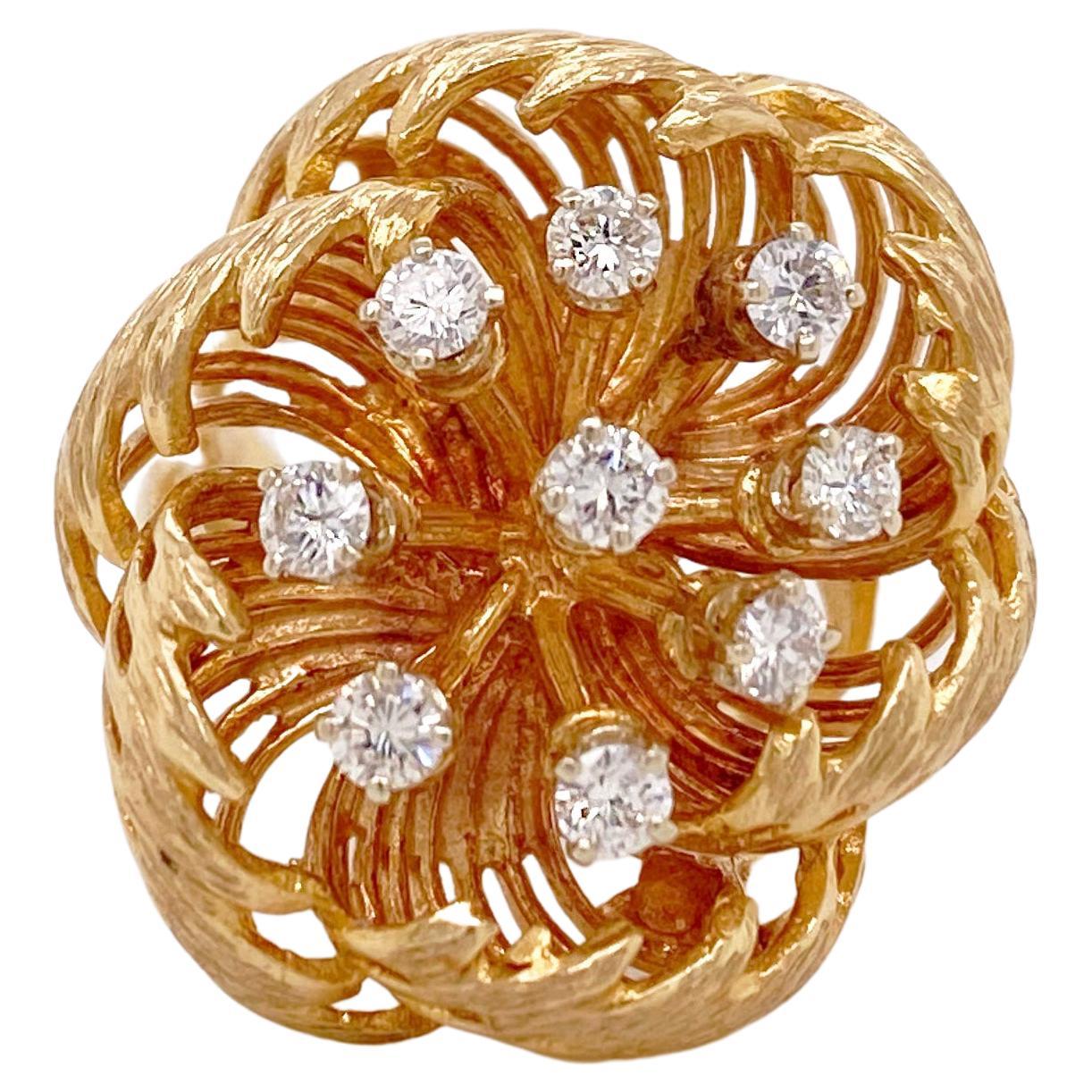 Customizable Diamond Cluster Ring, 14K Yellow Gold Flower Textured ...