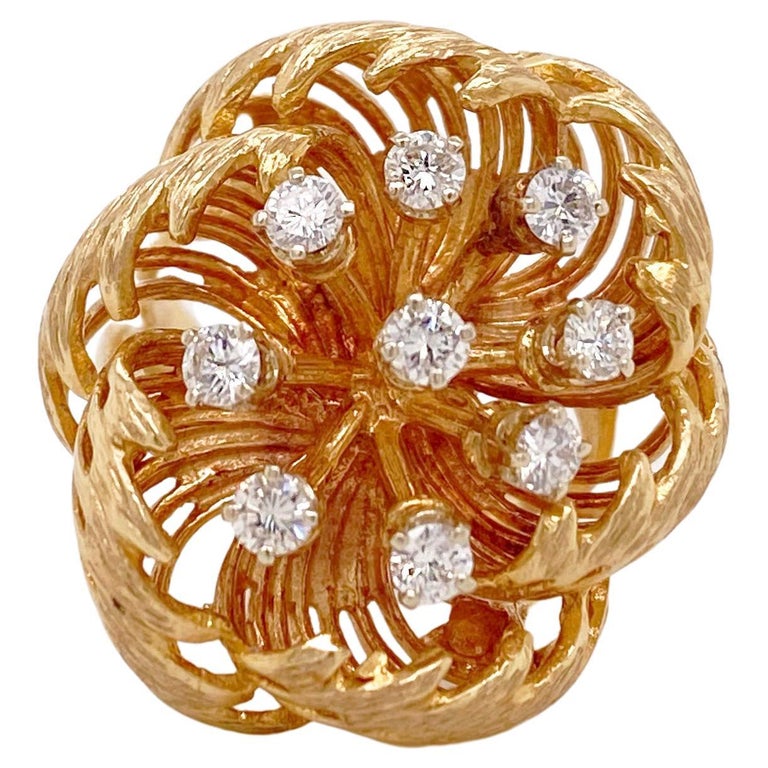 Customizable Diamond Cluster Ring, 14K Yellow Gold Flower Textured ...