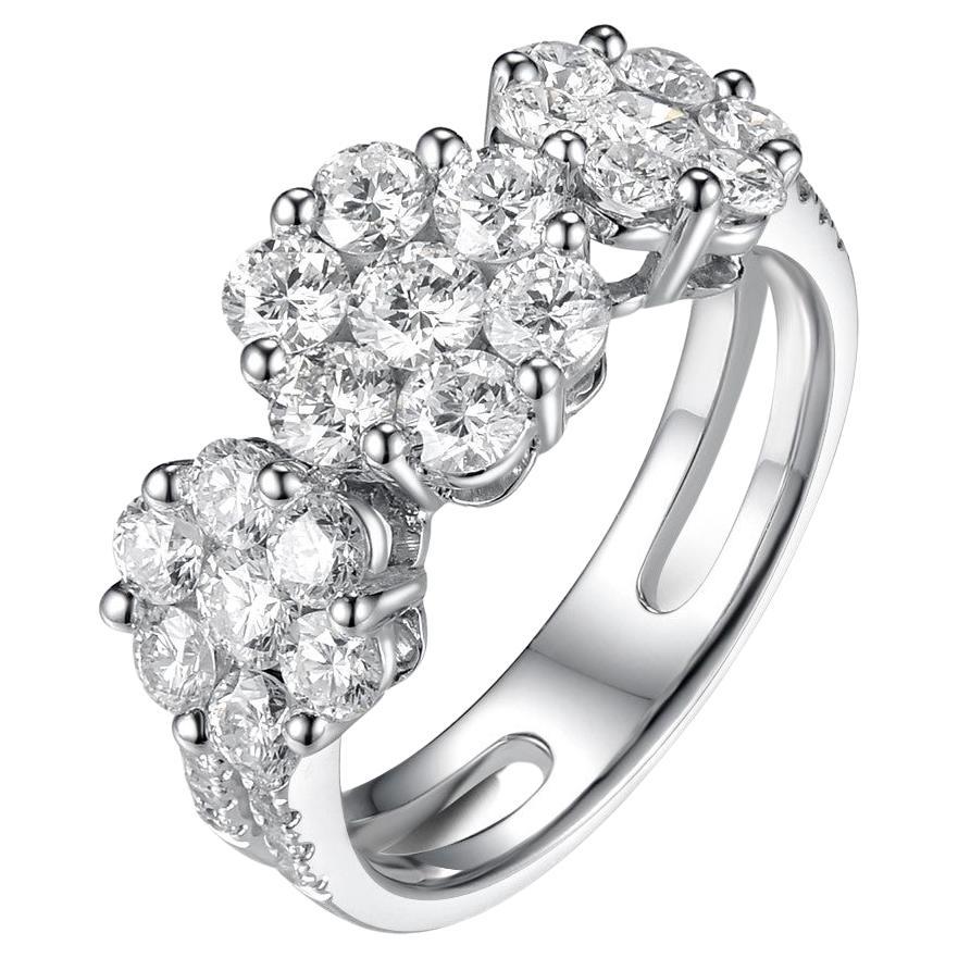 Triple Sapphire and Diamond Cluster Ring in 18 Carat White Gold at 1stDibs