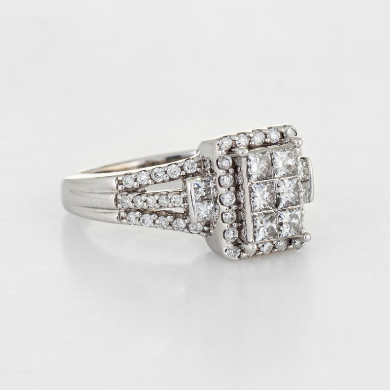 Diamond Cluster Ring Square Estate 10 Karat White Gold Fine Jewelry ...