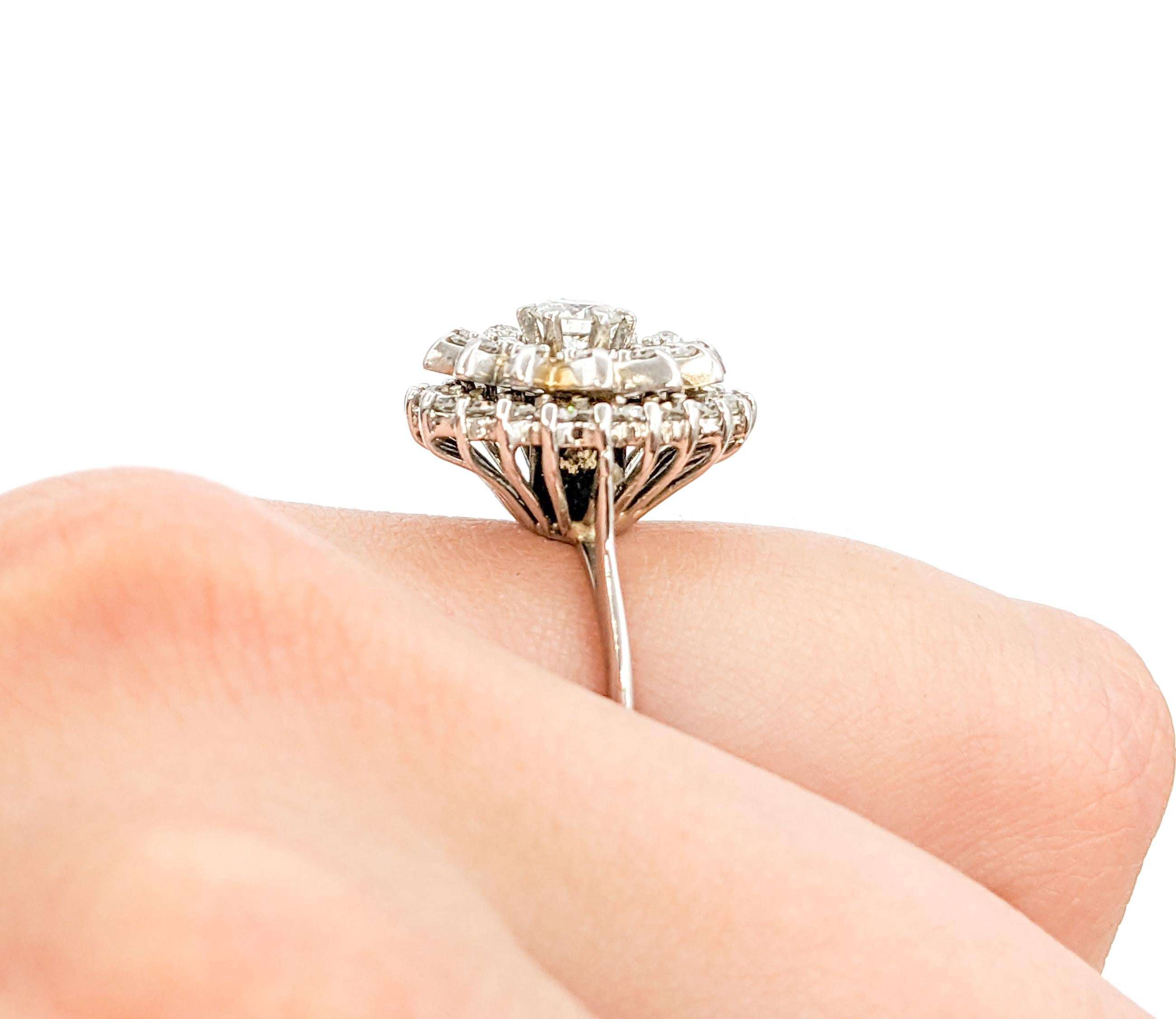 Diamond Cocktail/Cluster Spiral Ring In White Gold For Sale at 1stDibs