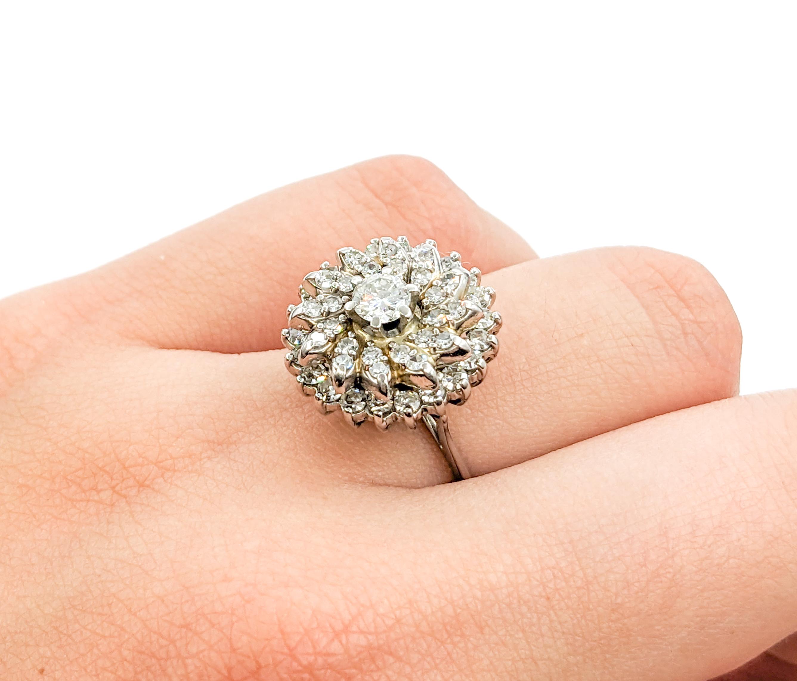 Diamond Cocktail/Cluster Spiral Ring In White Gold For Sale at 1stDibs