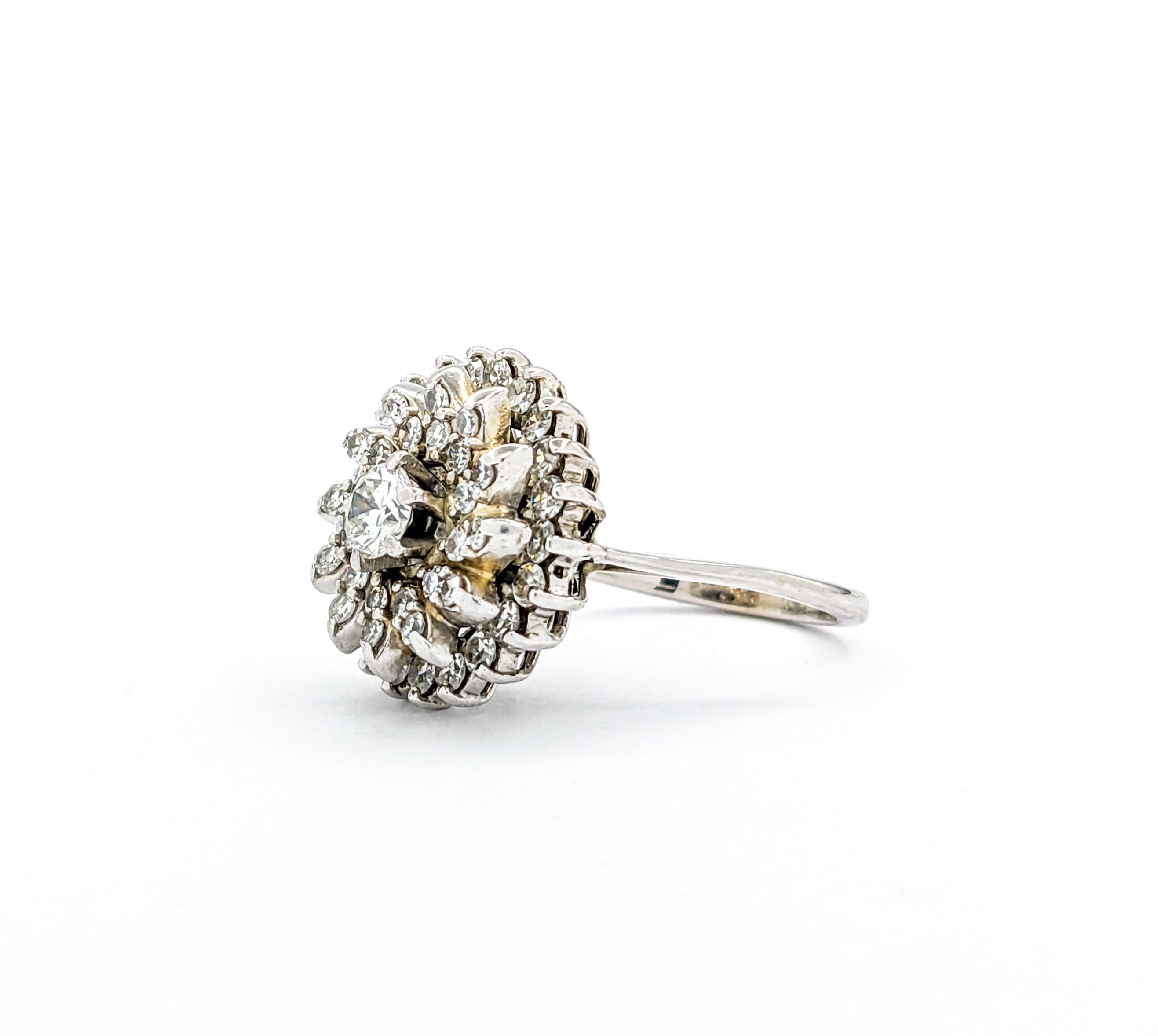 Diamond Cocktail/Cluster Spiral Ring In White Gold For Sale at 1stDibs