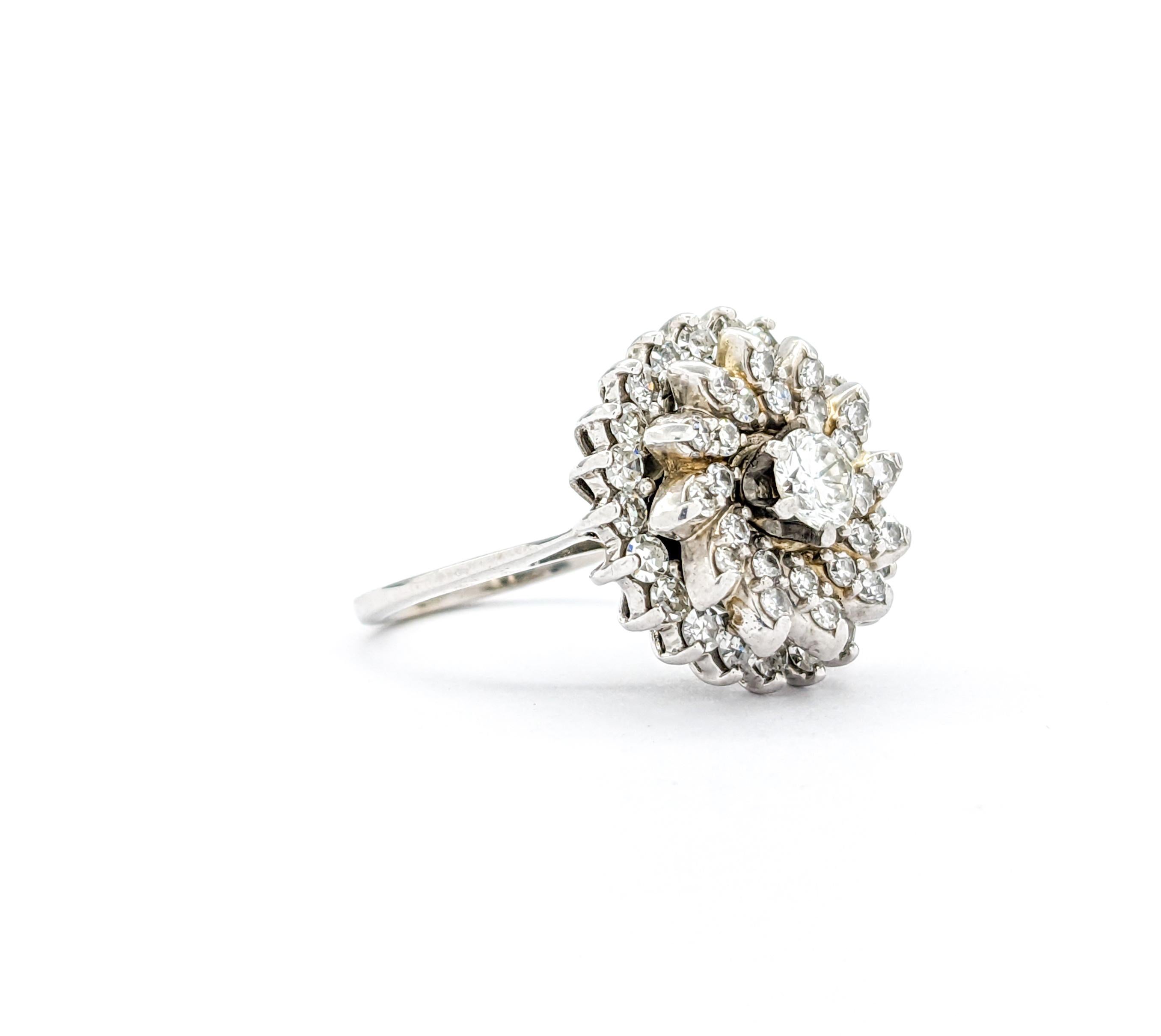 Diamond Cocktail/Cluster Spiral Ring In White Gold For Sale at 1stDibs