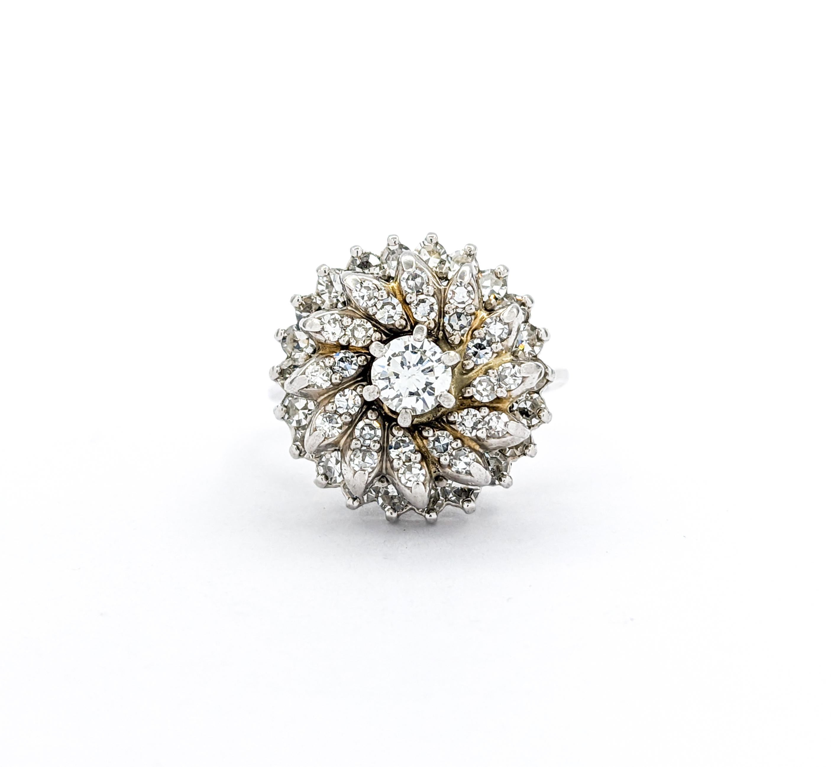 Diamond Cocktail/Cluster Spiral Ring In White Gold For Sale at 1stDibs