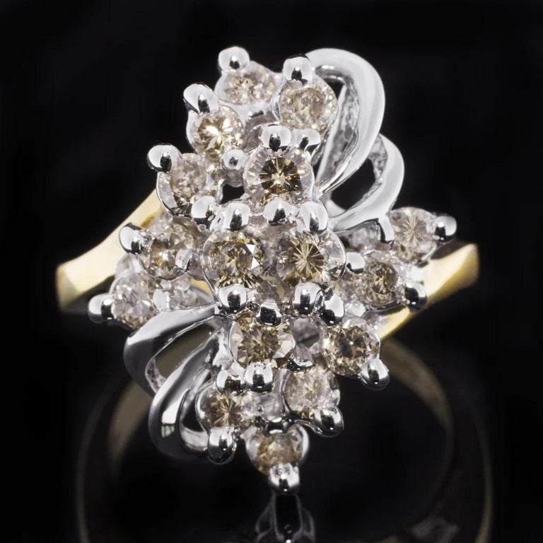 Diamond Cocktail Ring Fancy Champagne Two Tone 14k Gold For Sale at 1stDibs