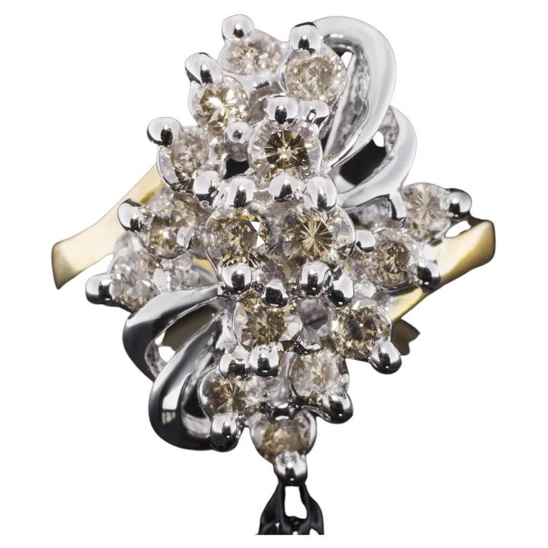 Diamond Cocktail Ring Fancy Champagne Two Tone 14k Gold For Sale at 1stDibs