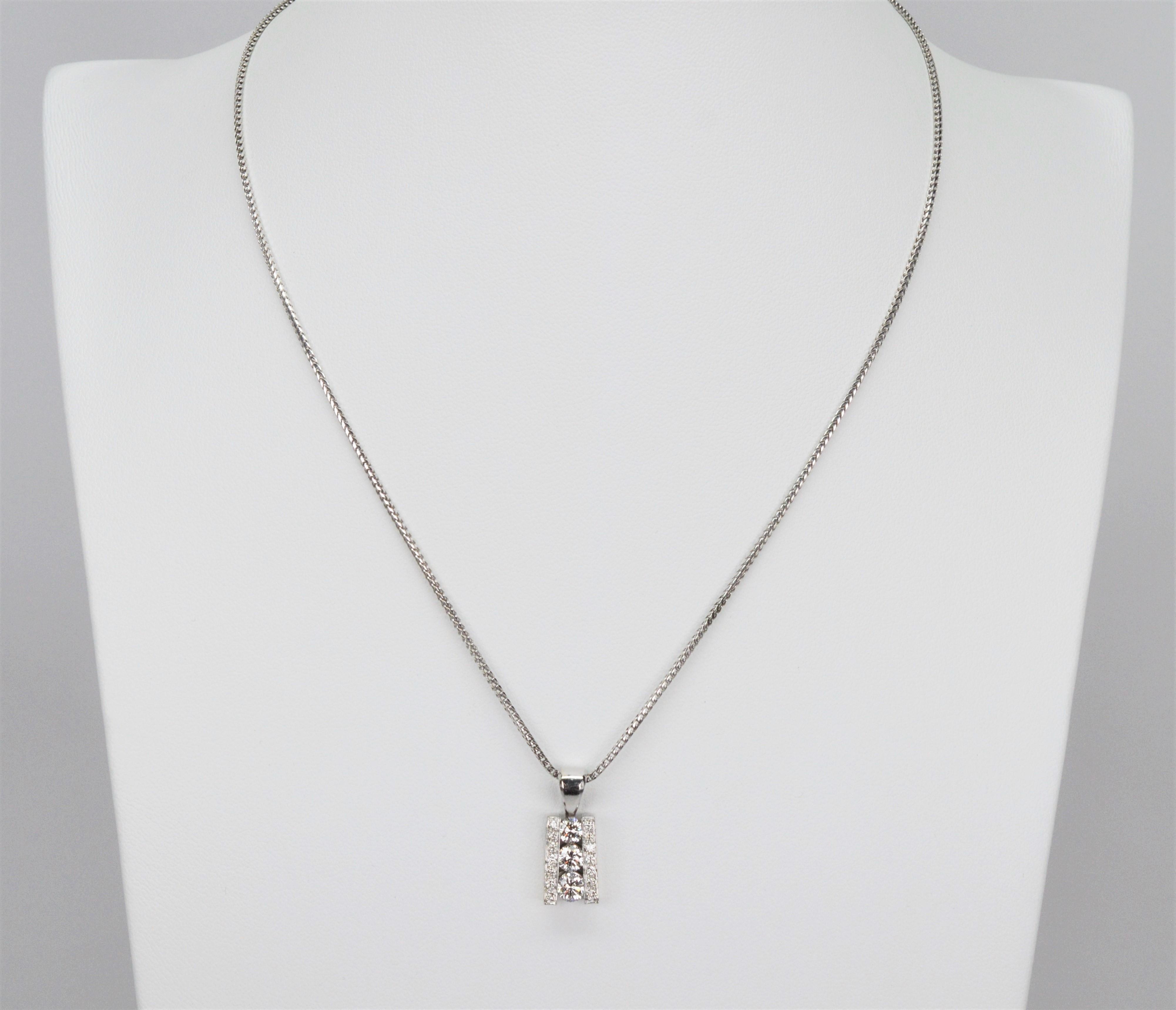 Diamond Column Pendant 14 Karat White Gold Pendant Necklace For Sale at ...