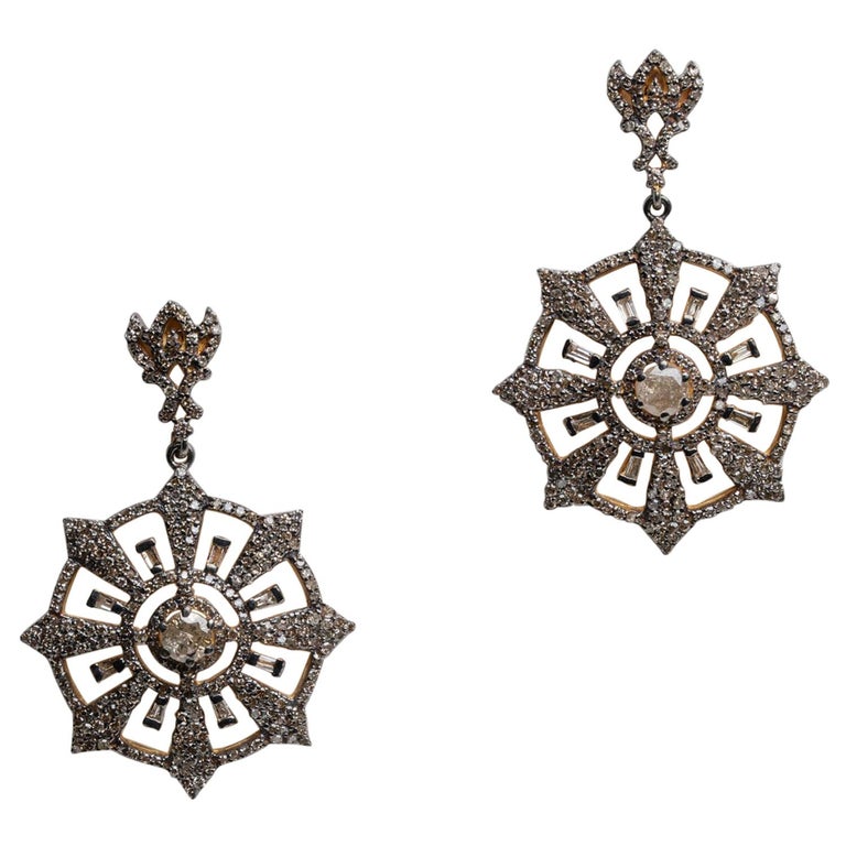 Diamond Compass Rose Dangle Chandelier Earrings at 1stDibs