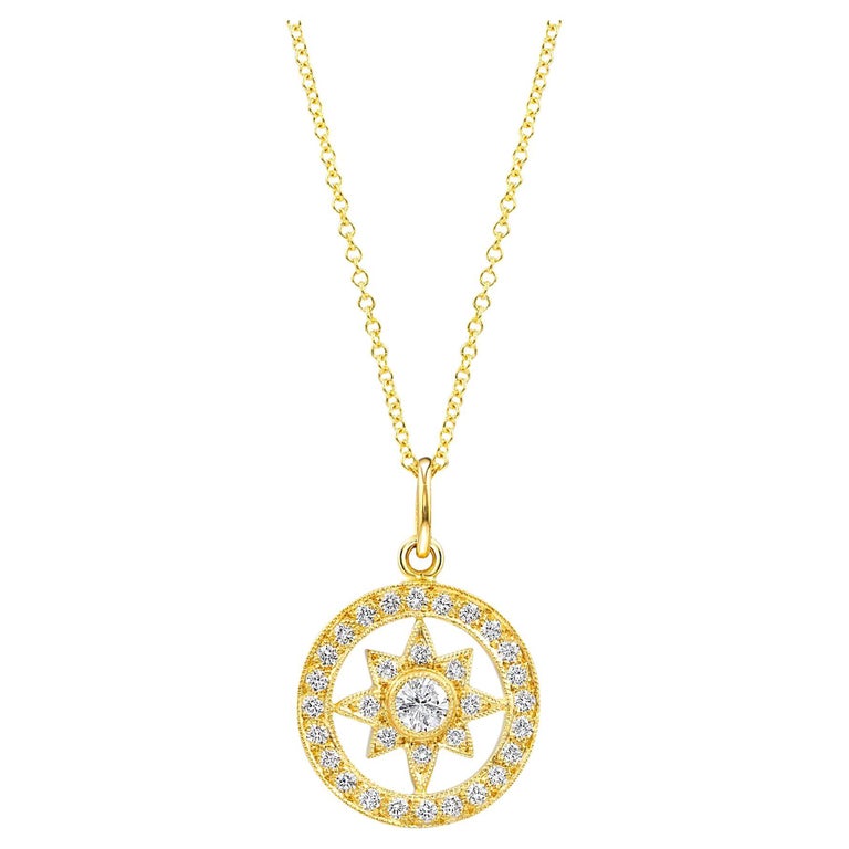 Diamond Compass Rose Pendant in 18k Yellow Gold with 18k Cable Chain ...