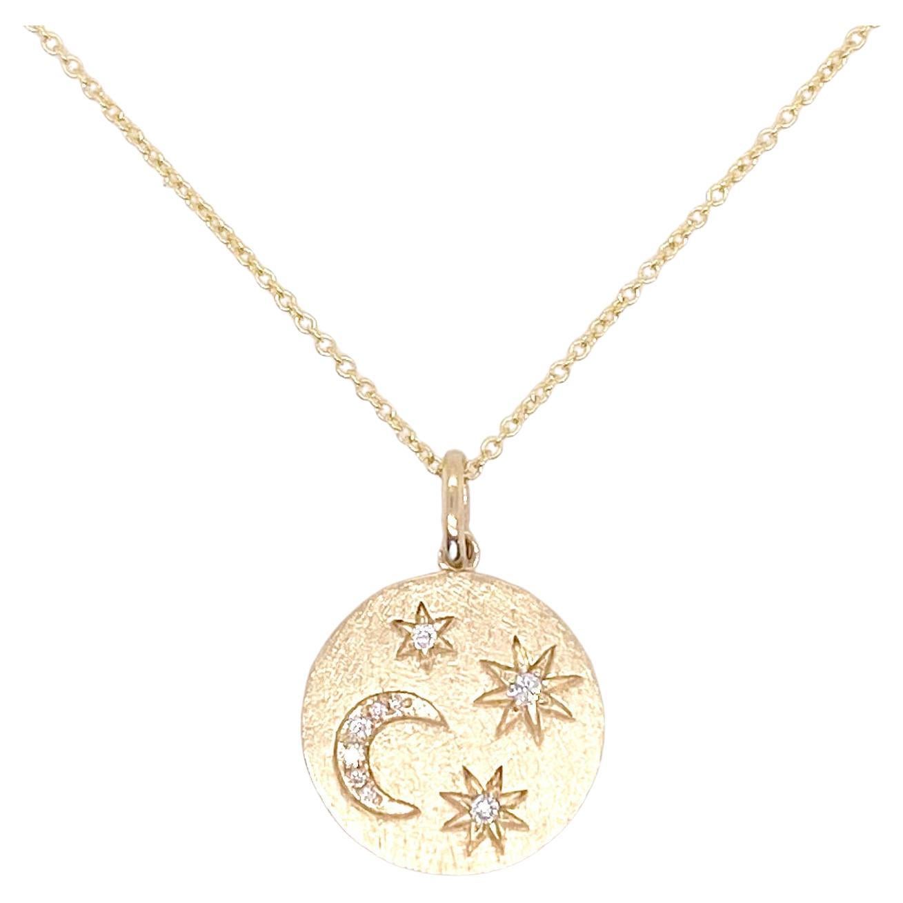 Diamond Constellation Necklace, Satin Finish, Moon And Star Disk ...