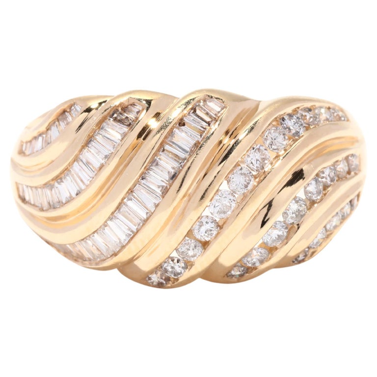 Diamond Croissant Ring, 14K Gold, Baguette Diamond Ring, Ribbed Diamond ...