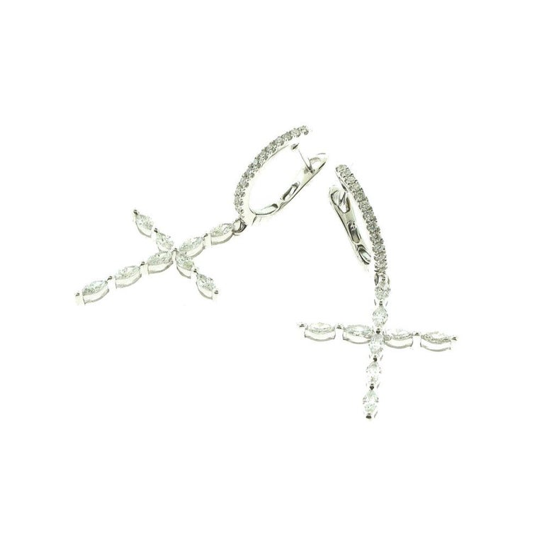 Diamond Cross in White Gold Dangle Earrings For Sale at 1stDibs