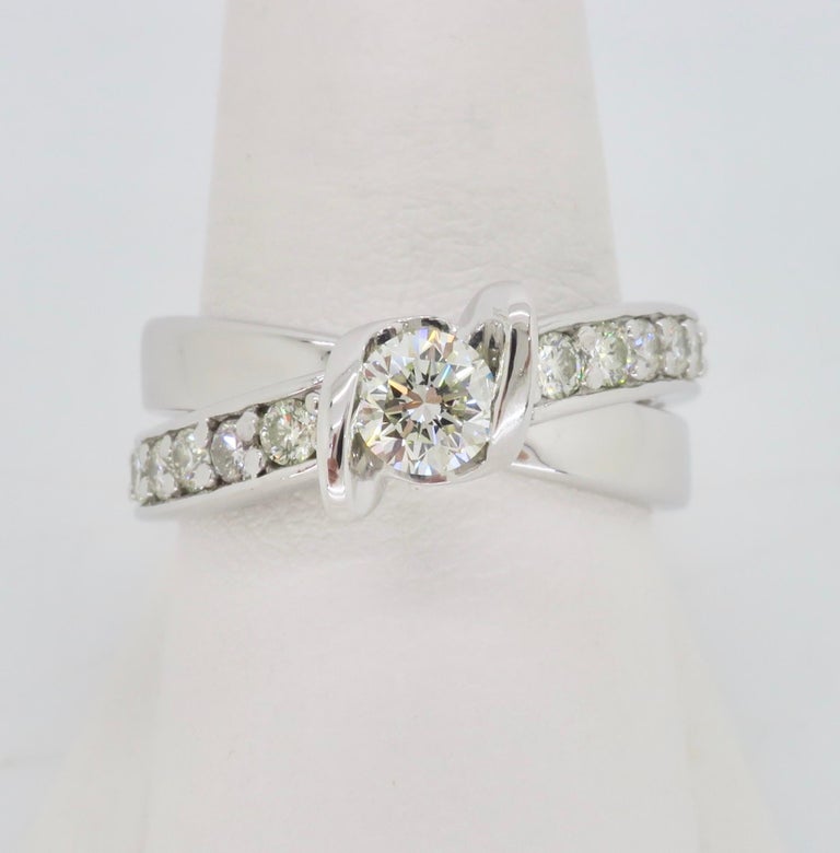 Diamond Cross-Over Ring Made in 14k White Gold For Sale at 1stDibs