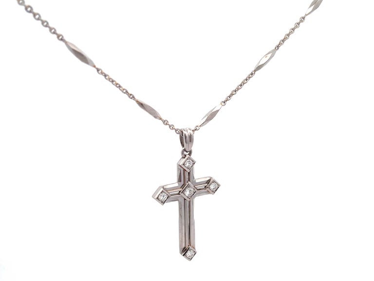 Diamond Cross Pendant and Rolo Link Chain with Diamond Cut Bars For ...