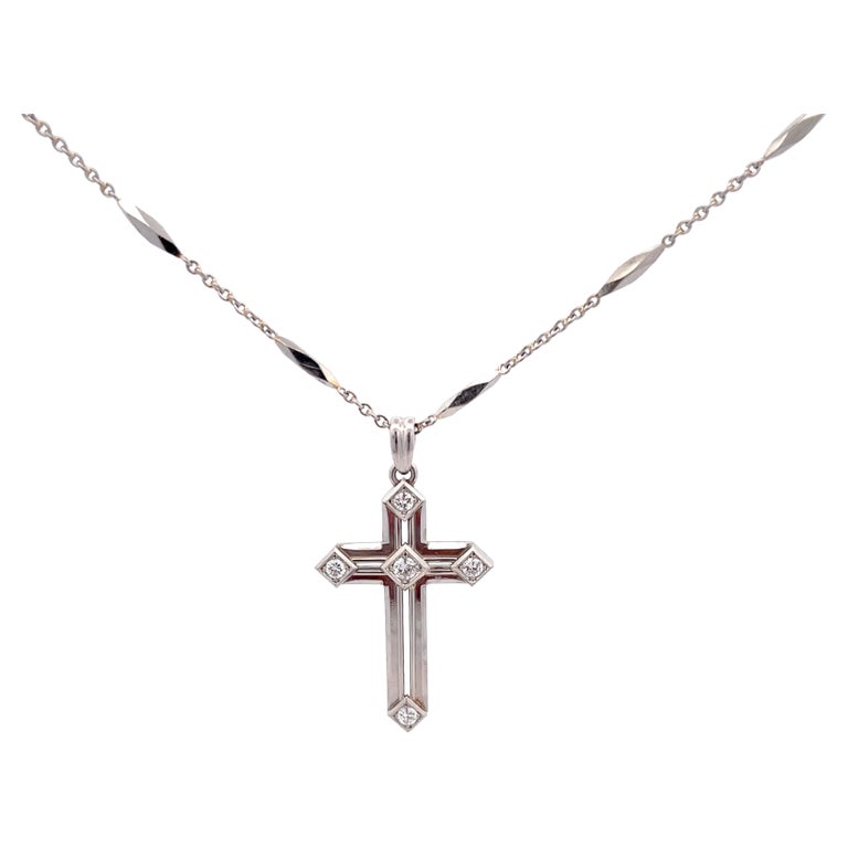Diamond Cross Pendant and Rolo Link Chain with Diamond Cut Bars For ...