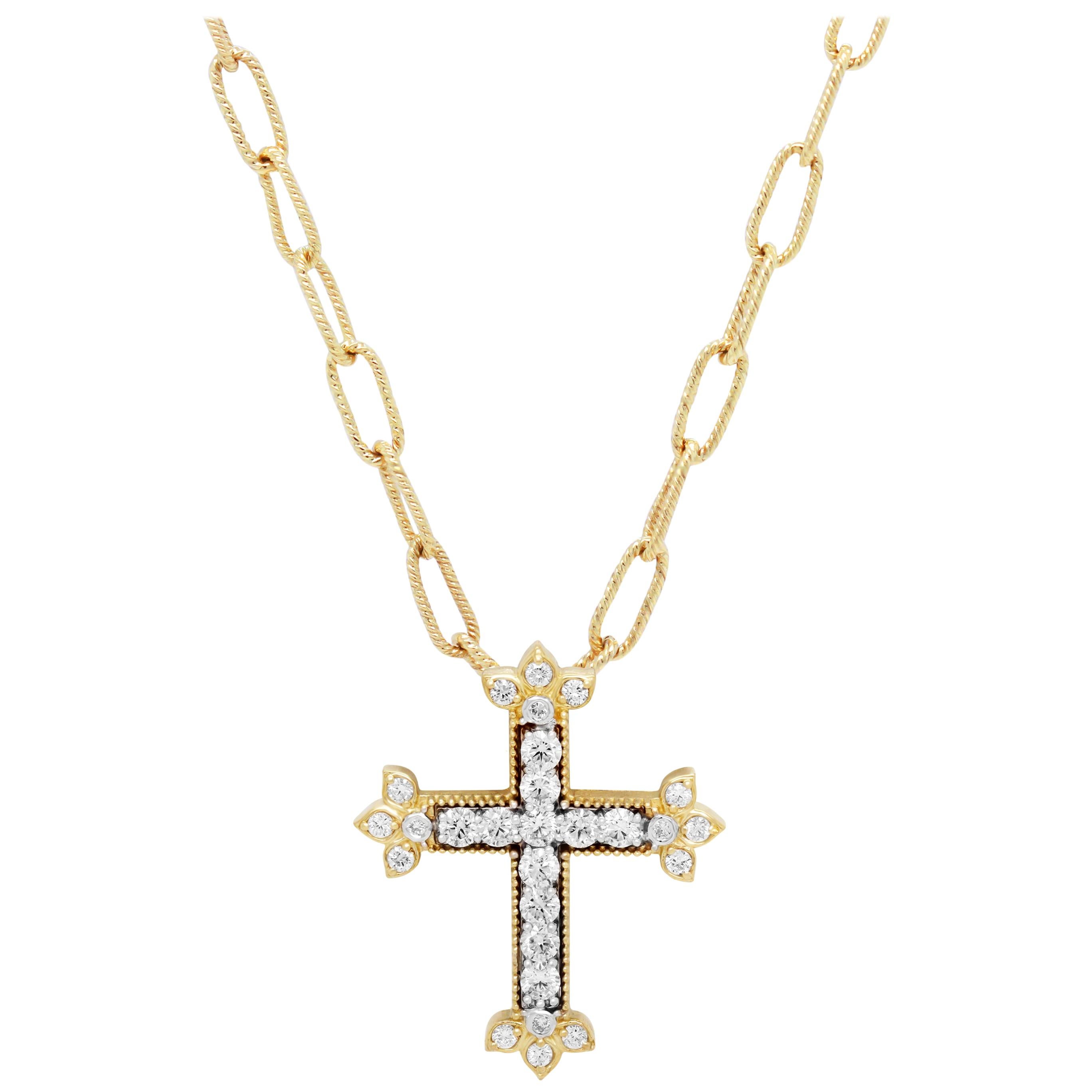 Stambolian Yellow and White Gold Cross Pendant with Diamonds and Chain ...