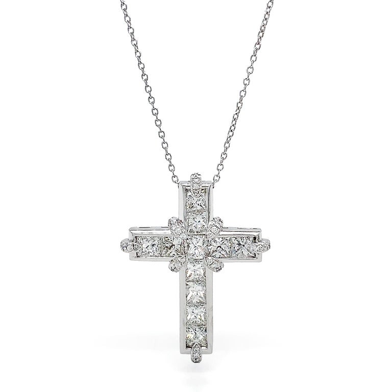 Diamond Cross Platinum Pendant For Sale at 1stDibs