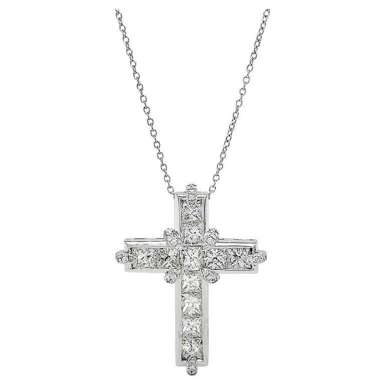 Diamond Cross Platinum Pendant For Sale at 1stDibs