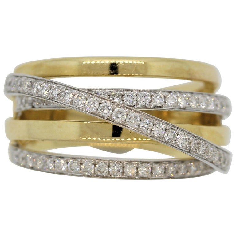 Diamond Crossover Two-Tone Gold Bridge Ring For Sale at 1stDibs | two ...