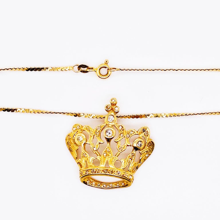 Diamond Crown Pendant in 14 Karat Gold with Flat S-Chain Queen Necklace ...