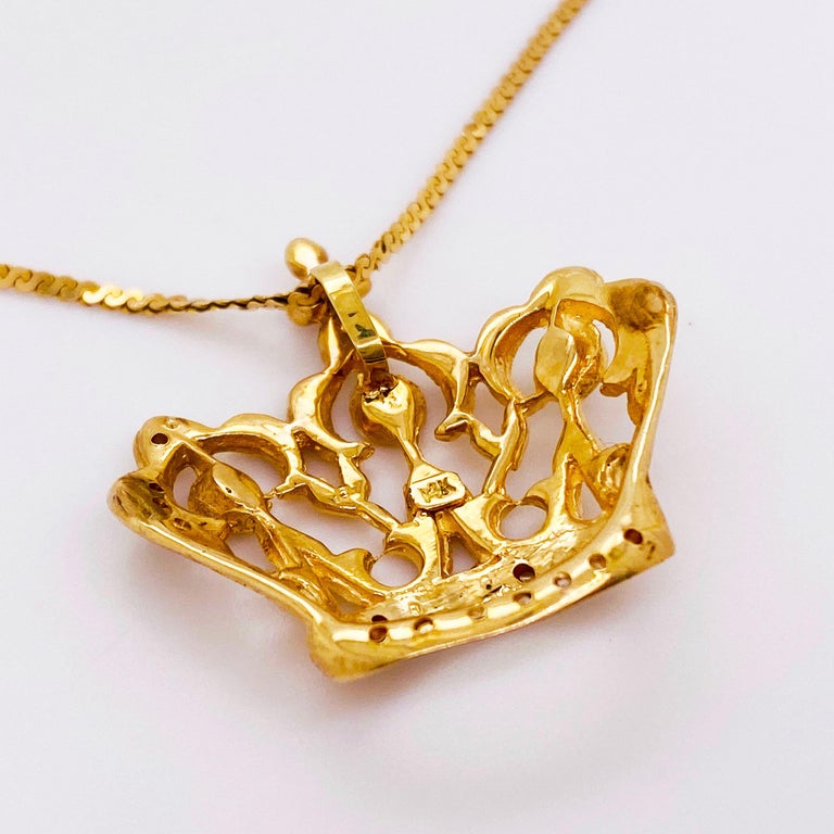 Diamond Crown Pendant in 14 Karat Gold with Flat S-Chain Queen Necklace ...