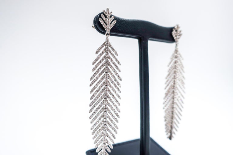 Diamond Crusted Feather Earrings For Sale at 1stDibs
