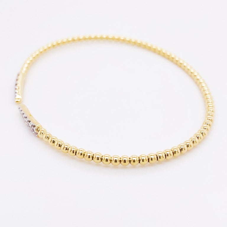 Diamond Cuff Bracelet, Split 14K Yellow Gold Bujukan Bead Bangle ...