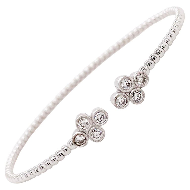Diamond Cuff Bracelet w Quatrefoil Diamond Endcaps, White Gold ...