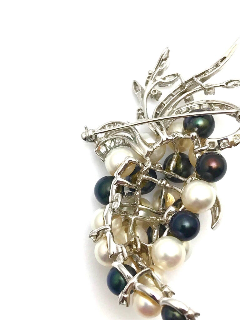 Diamond Cultured and Tahitian Pearl Hanging Grapes White Gold Pendant ...