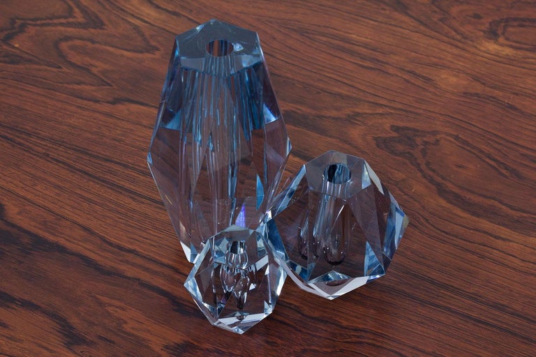 "Diamond" Cut Crystal Vases by Strömbergshyttan, Sweden, Set of 3 at ...
