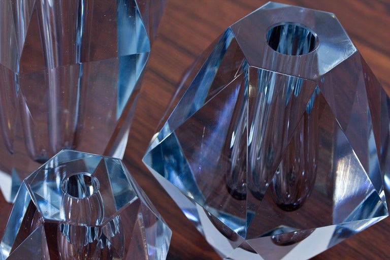 "Diamond" Cut Crystal Vases by Strömbergshyttan, Sweden, Set of 3 at ...