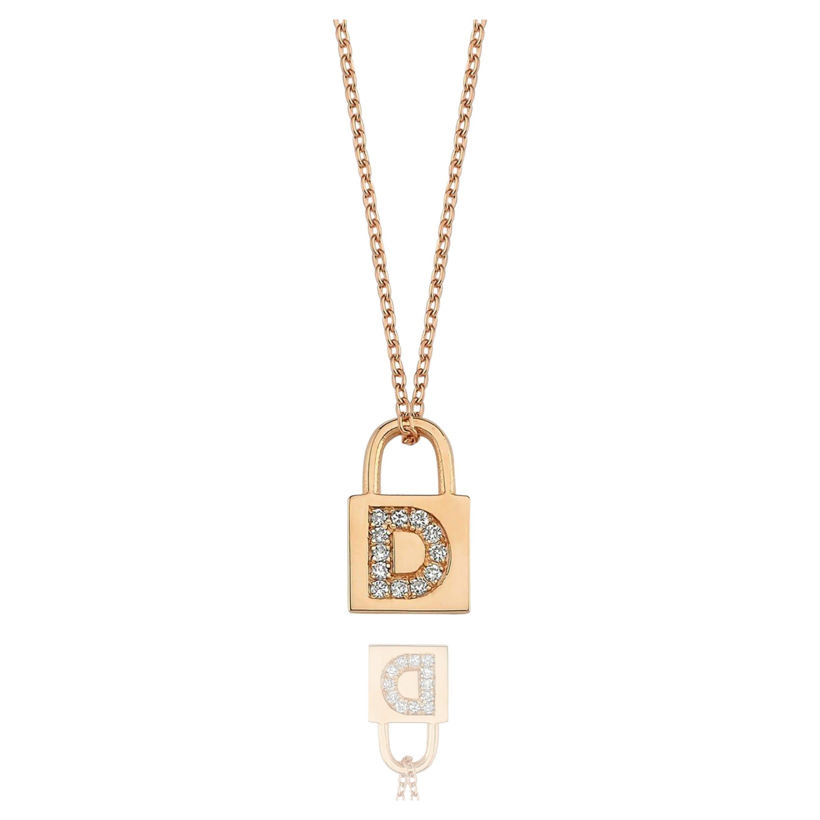 Diamond Rose Gold and Silver Lock and Key Necklace For Sale at 1stDibs
