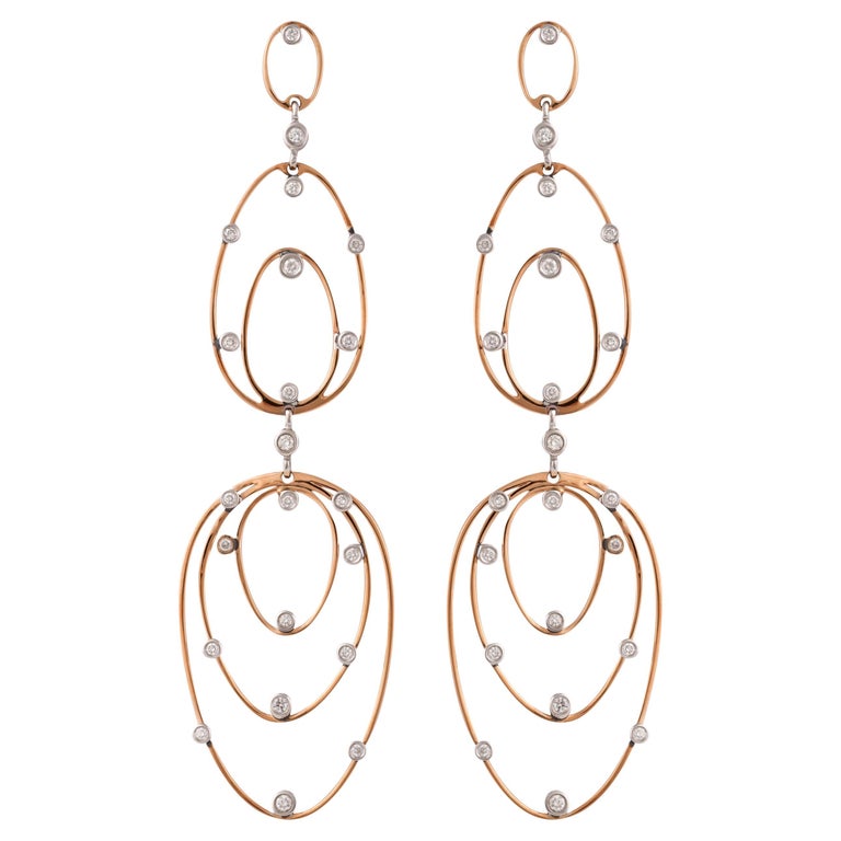 Diamond Dangle Earring in 18 Karat White and Rose Gold For Sale at 1stDibs