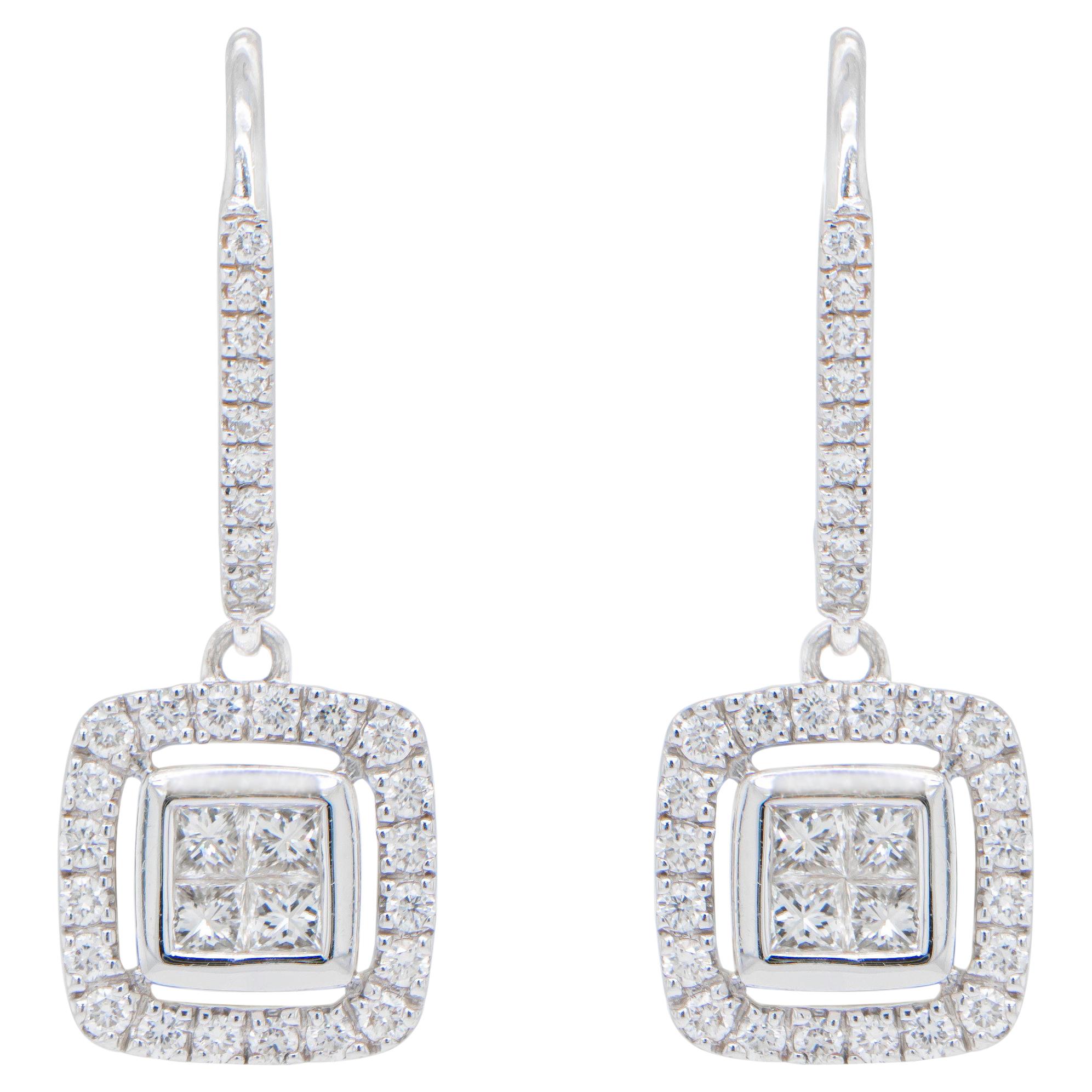 1.02 Carat Emerald Diamond Gold Dangle Swirl Earrings For Sale at 1stDibs