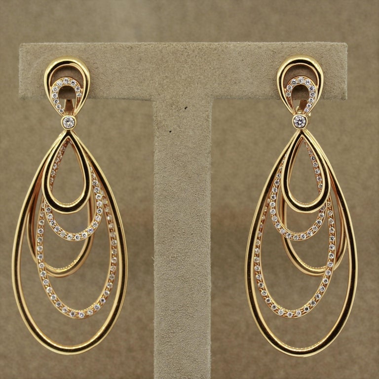 Diamond Dangle Gold Earrings at 1stDibs